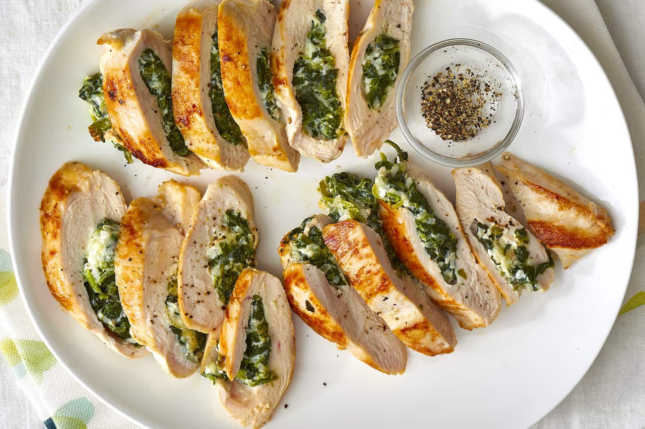 Pechuga de pollo rellena con espinacas y queso